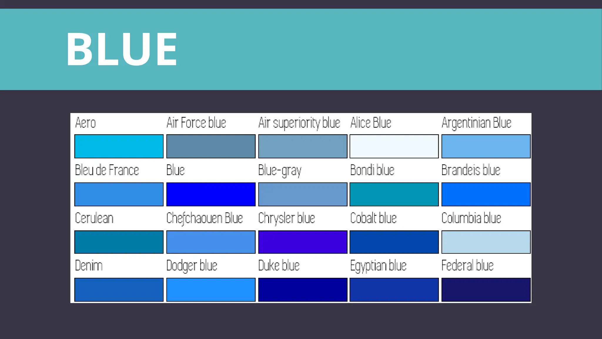 Colors and their variations, hues, names | PPT