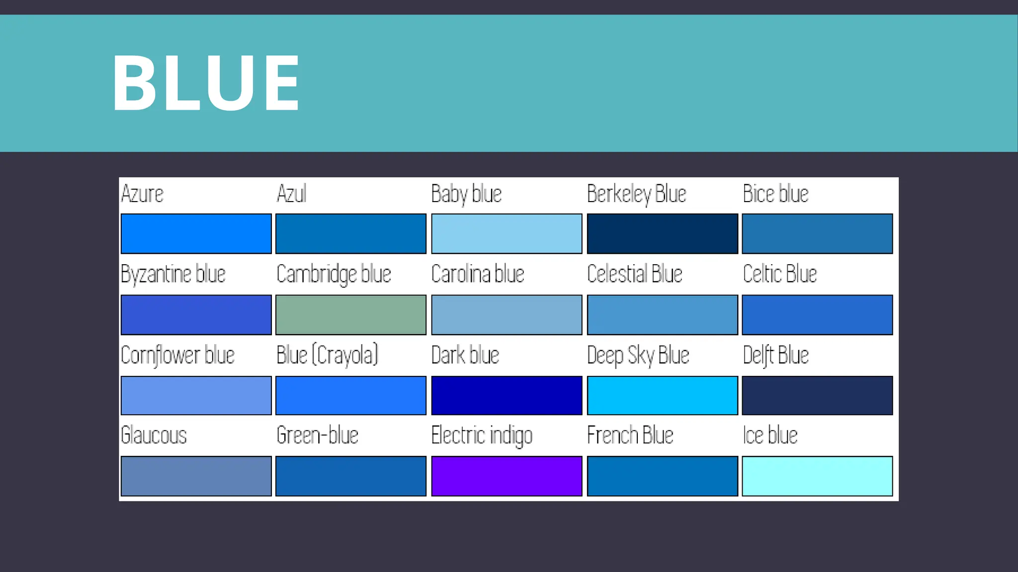 Colors and their variations, hues, names | PPT