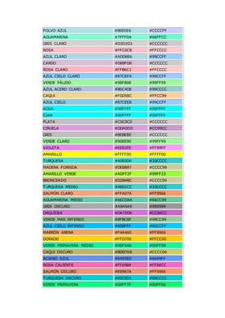 Color hexadecimales y web | DOCX