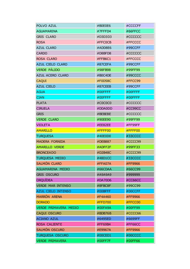 Color hexadecimales y web | DOCX