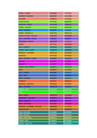 Color hexadecimales y web | DOCX