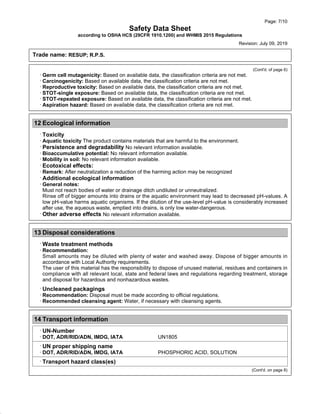 Colorado Water Purification Clack Resup RPS NA Safety Data Sheet | PDF
