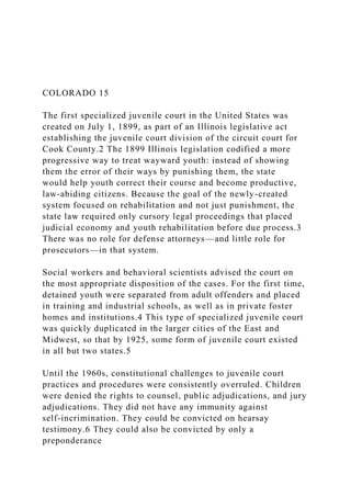 COLORADO 15The first specialized juvenile court in the Uni.docx