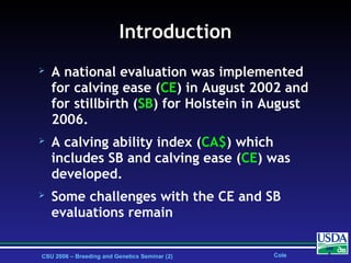 Genetic Evaluation of Calving Traits in US Holsteins | PPT