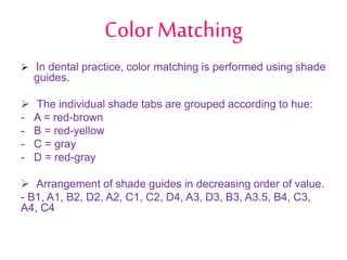 Color and Optical Effects - DENTAL MATERIALS by Srushti Manek | PPTX