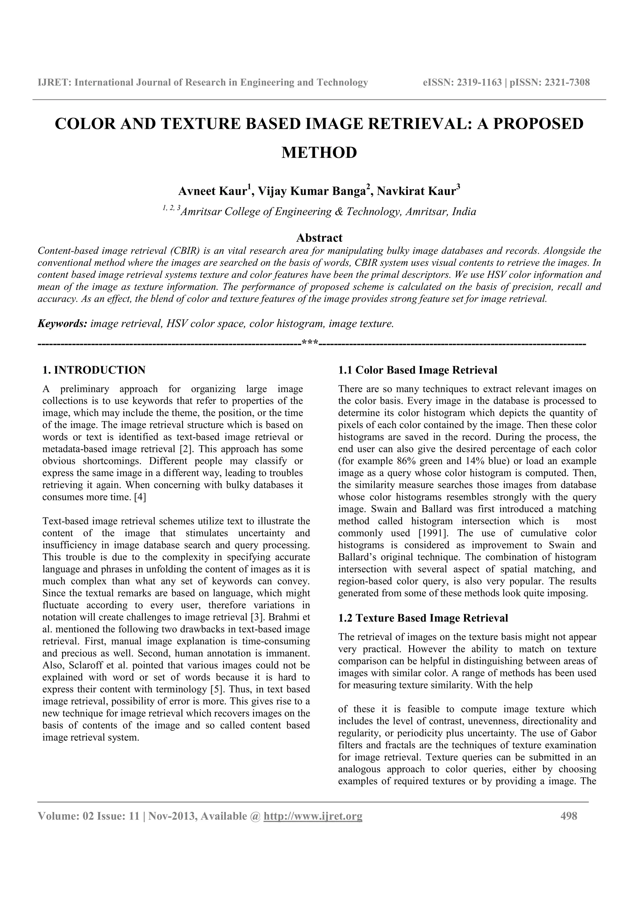 Color and texture based image retrieval a proposed | PDF