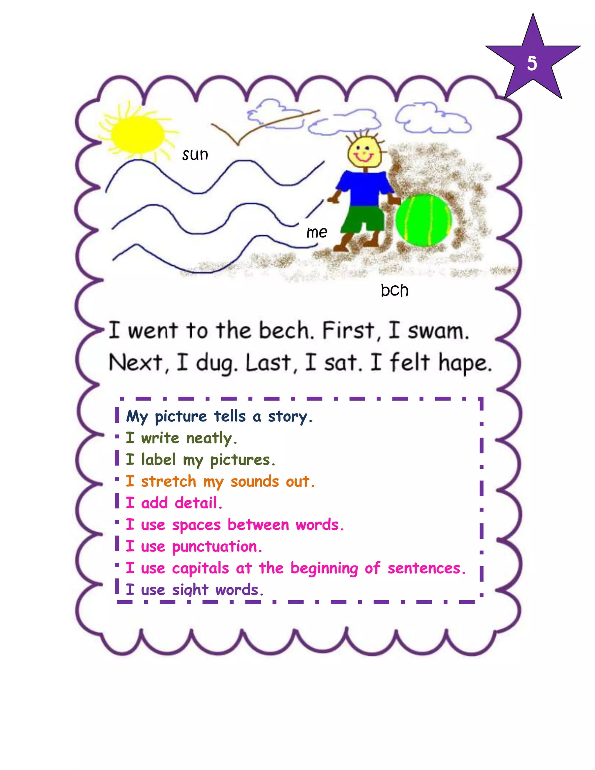 Color coded 6 point kindergarten writing rubric | DOCX
