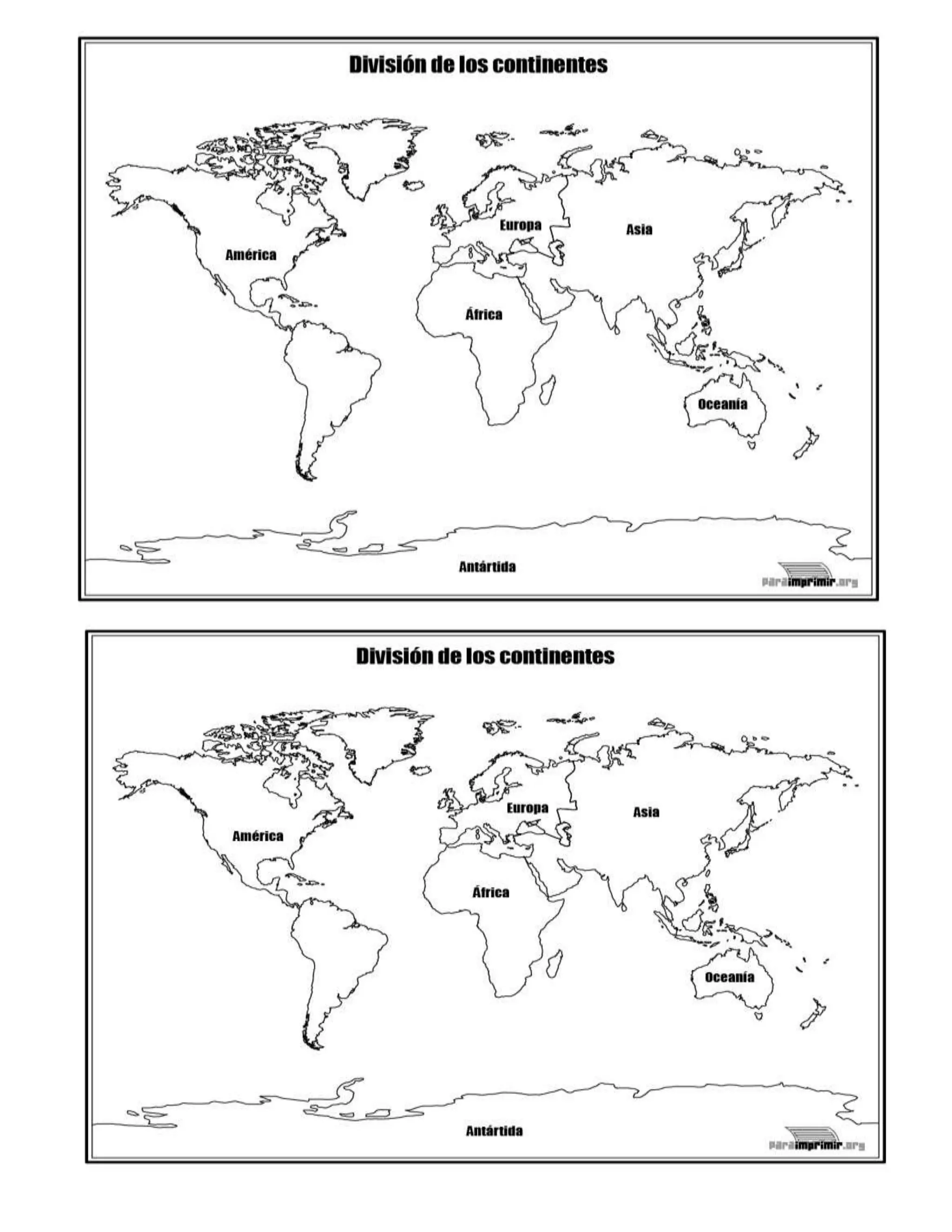 Colorear continentes | DOCX