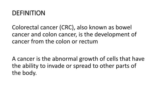Colorectal cancer (CRC), cancer of the rectum and colon | PDF ...