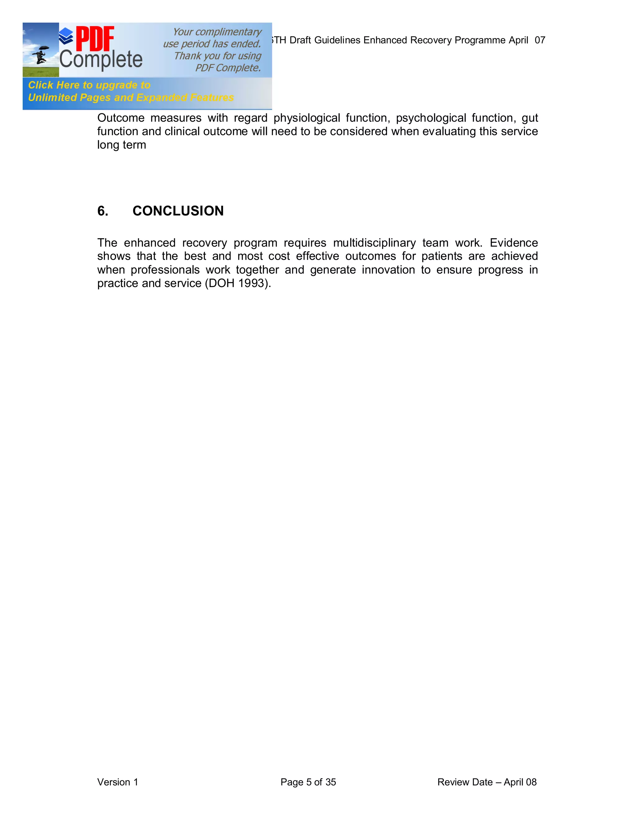 COLORECTAL SURGERY ENHANCED RECOVERY PROGRAMME - Draft Guidelines | PDF