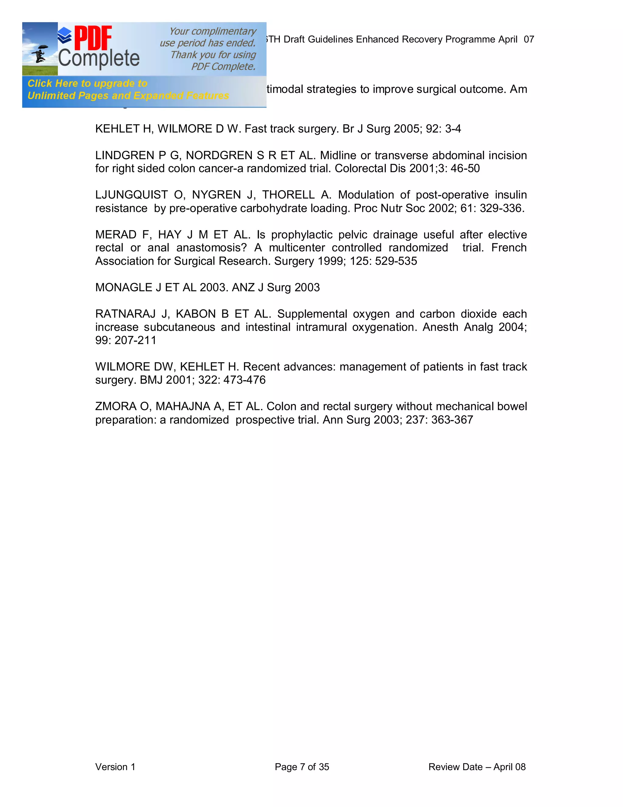 COLORECTAL SURGERY ENHANCED RECOVERY PROGRAMME - Draft Guidelines | PDF