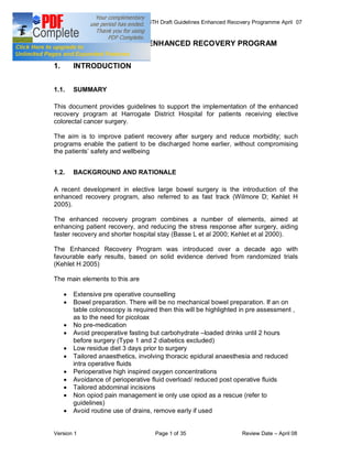 COLORECTAL SURGERY ENHANCED RECOVERY PROGRAMME - Draft Guidelines | PDF