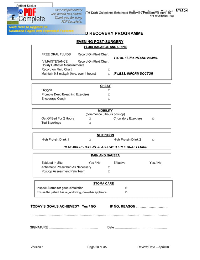 COLORECTAL SURGERY ENHANCED RECOVERY PROGRAMME - Draft Guidelines | PDF