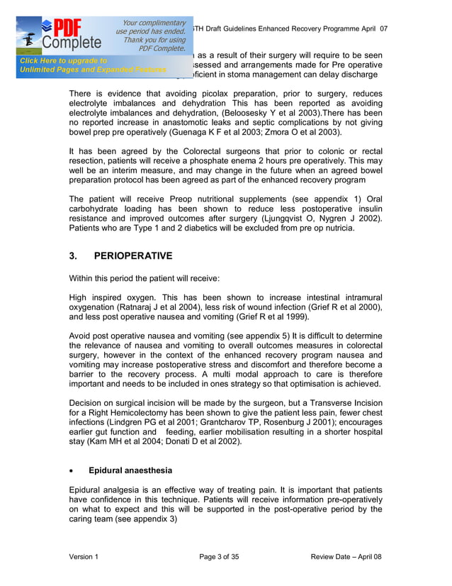 COLORECTAL SURGERY ENHANCED RECOVERY PROGRAMME - Draft Guidelines | PDF