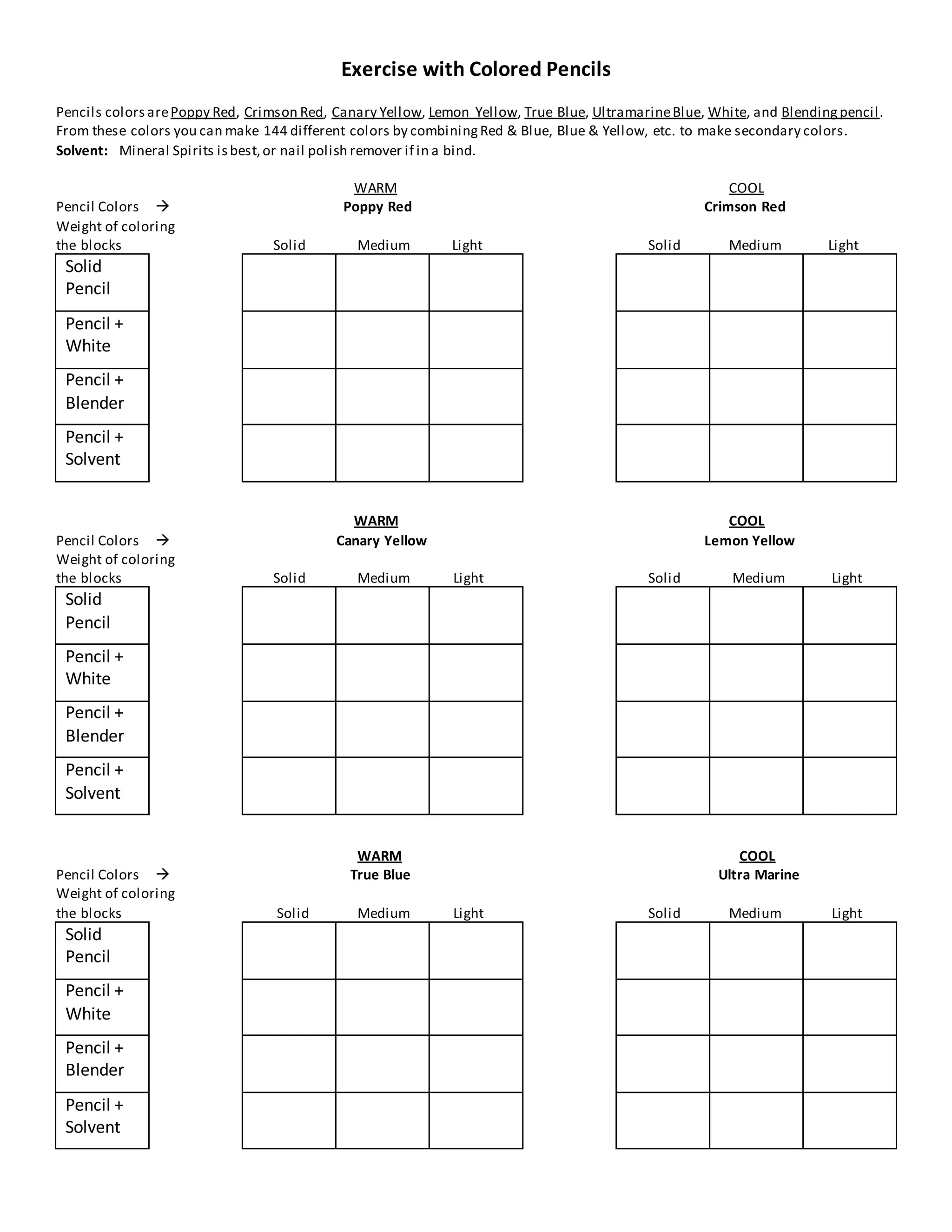 Colored Pencil Chart Exercise | DOCX