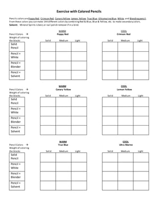 Colored Pencil Chart Exercise | DOCX | Drawing and Sketching | Arts and ...