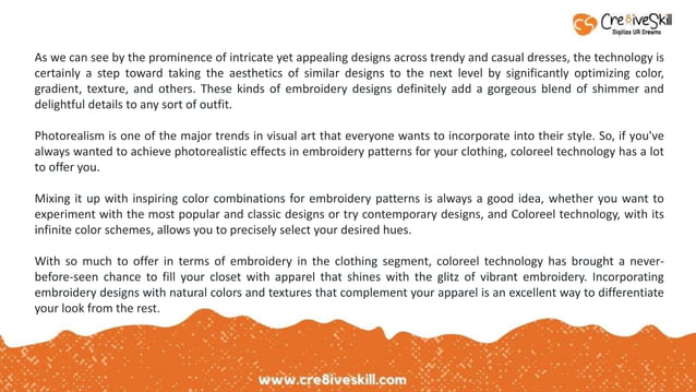 Coloreel Thread Coloring Technology The Future Of Machine Embroidery | PPT