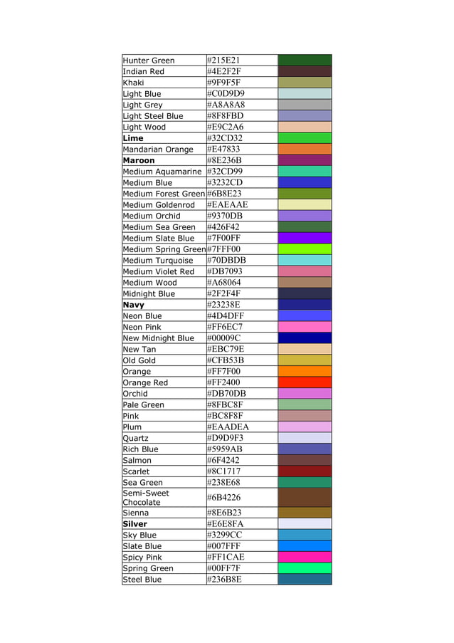 Colores html | PDF | Web Design and HTML | Internet