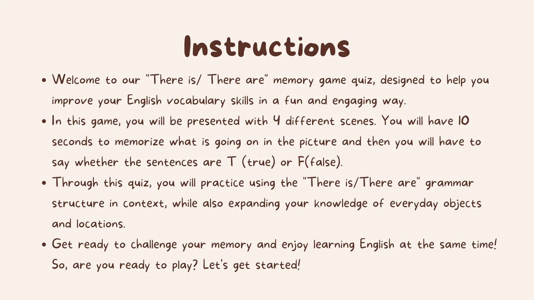 Colorful Hand Drawn There is There are Memory Game True or False Quiz ...