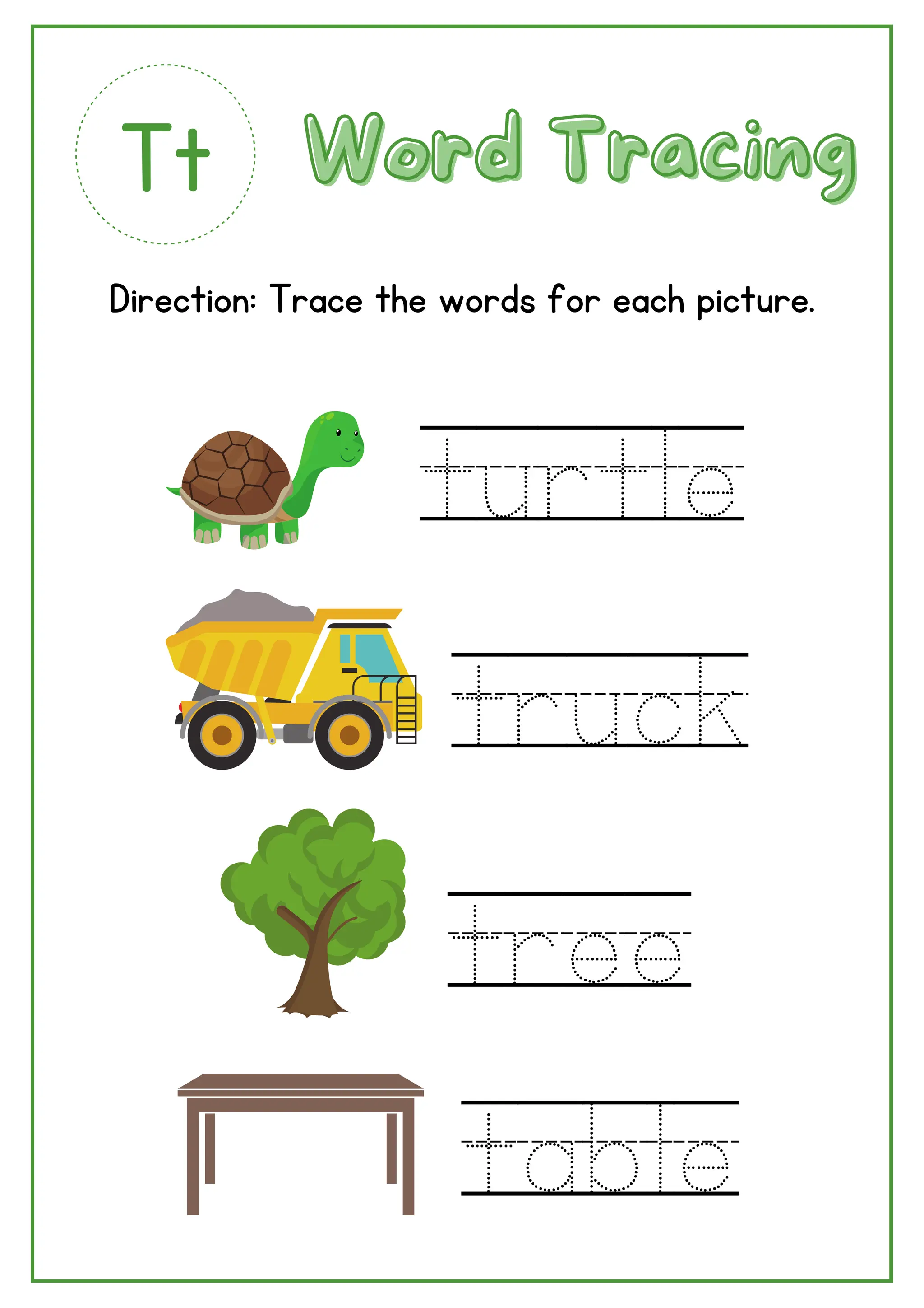 Colorful Illustrative K to T Word Tracing Worksheet - Activity Sheets | PDF