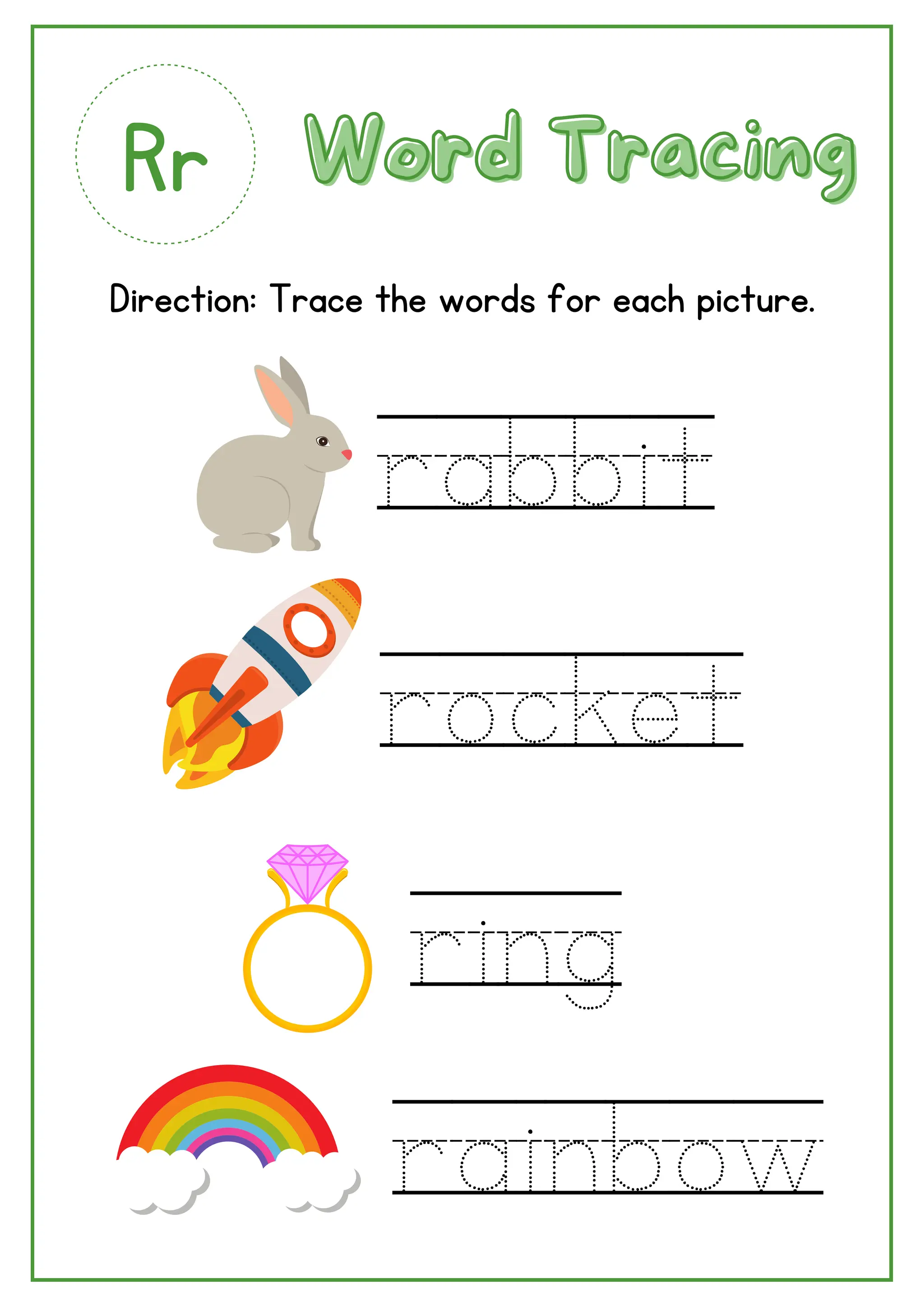 Colorful Illustrative K to T Word Tracing Worksheet - Activity Sheets | PDF