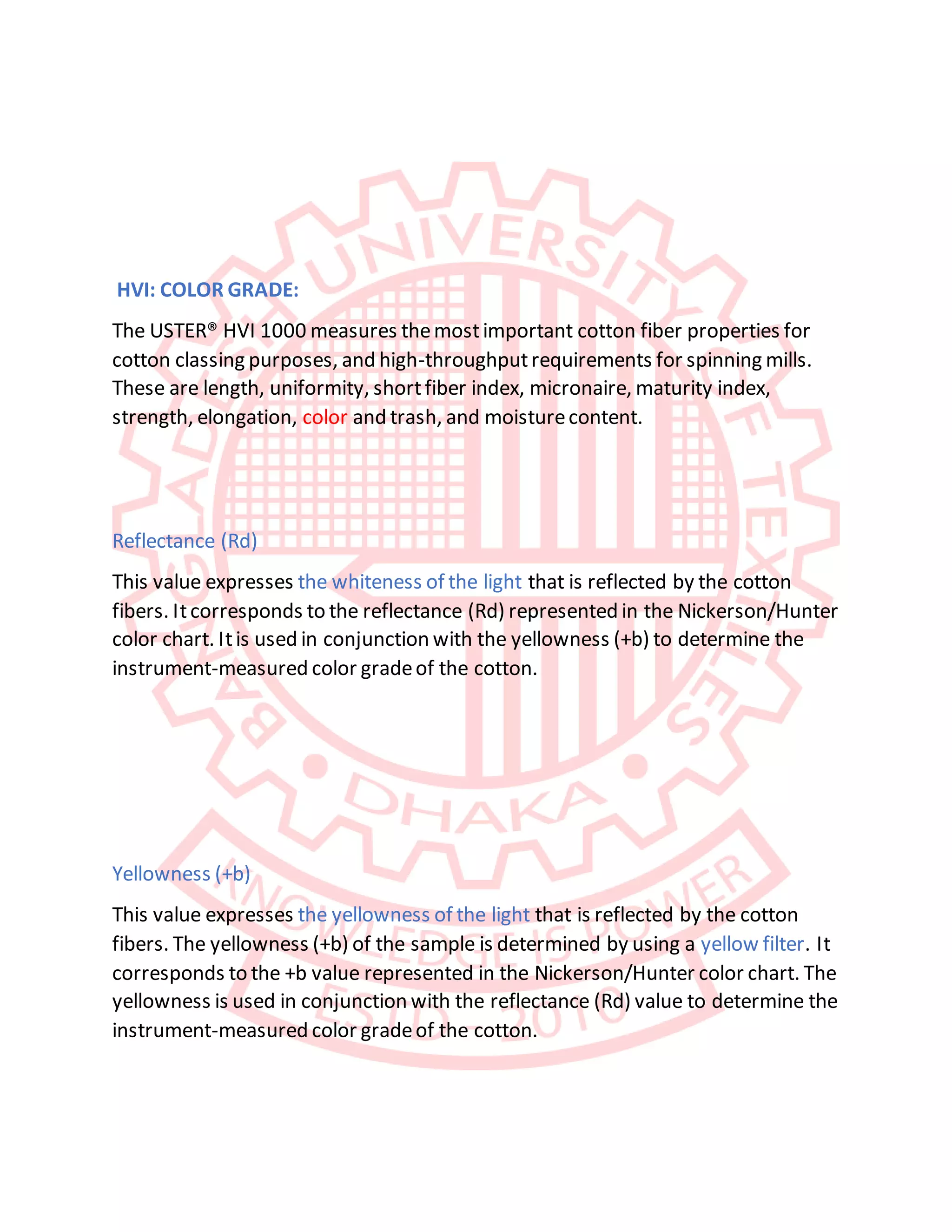 Cotton CG, Trash grade and Spinning Consistency Index | DOCX