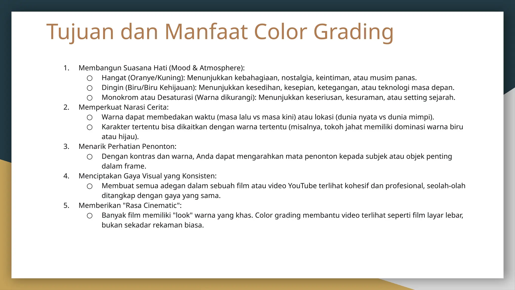 membahas cara membuat color grading dalam editing video | PPTX