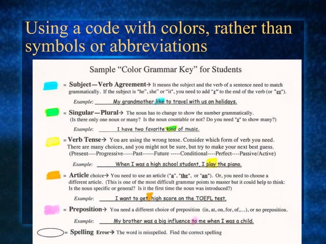 Reshaping the Value of Grammatical Feedback on Writing Using Colors | PPT