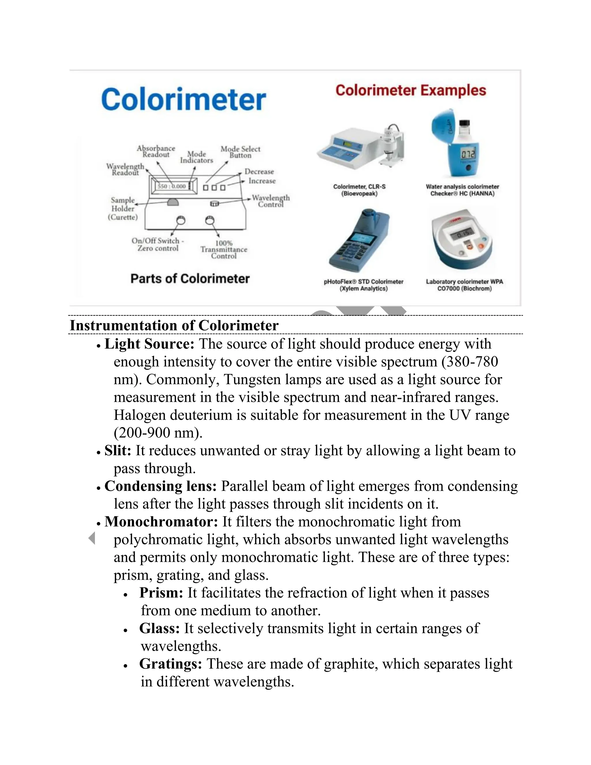 COLORIMETER Principle, Procedure & Steps | PDF