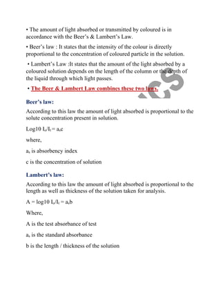 COLORIMETER Principle, Procedure & Steps | PDF