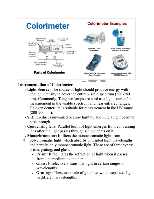 COLORIMETER Principle, Procedure & Steps | PDF