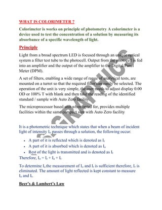 COLORIMETER notes for B.Sc. Biotech/Botany | PDF