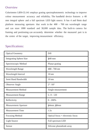Colorimeter LBN-CL141 | PDF