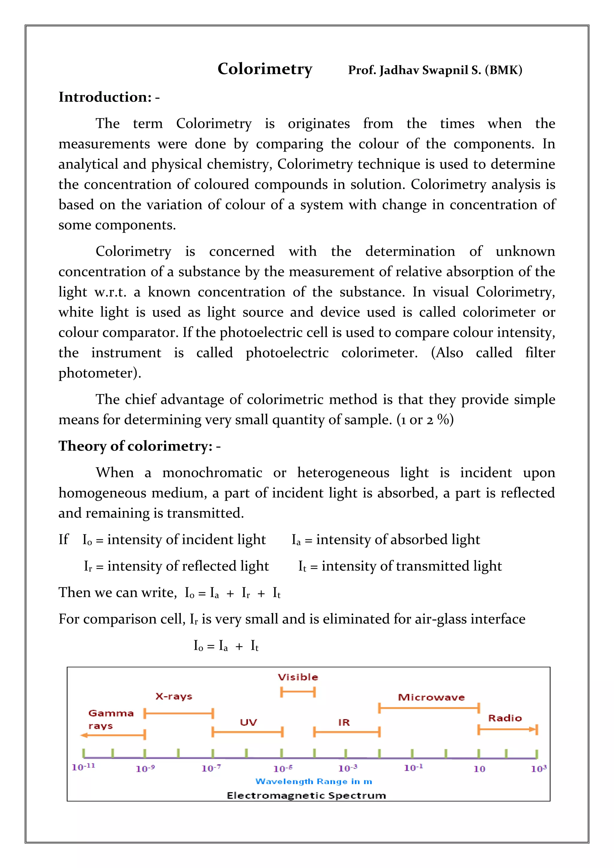Colorimetry B.Sc.III