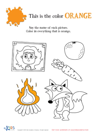 Kids Academy Color Worksheet - Orange | PDF