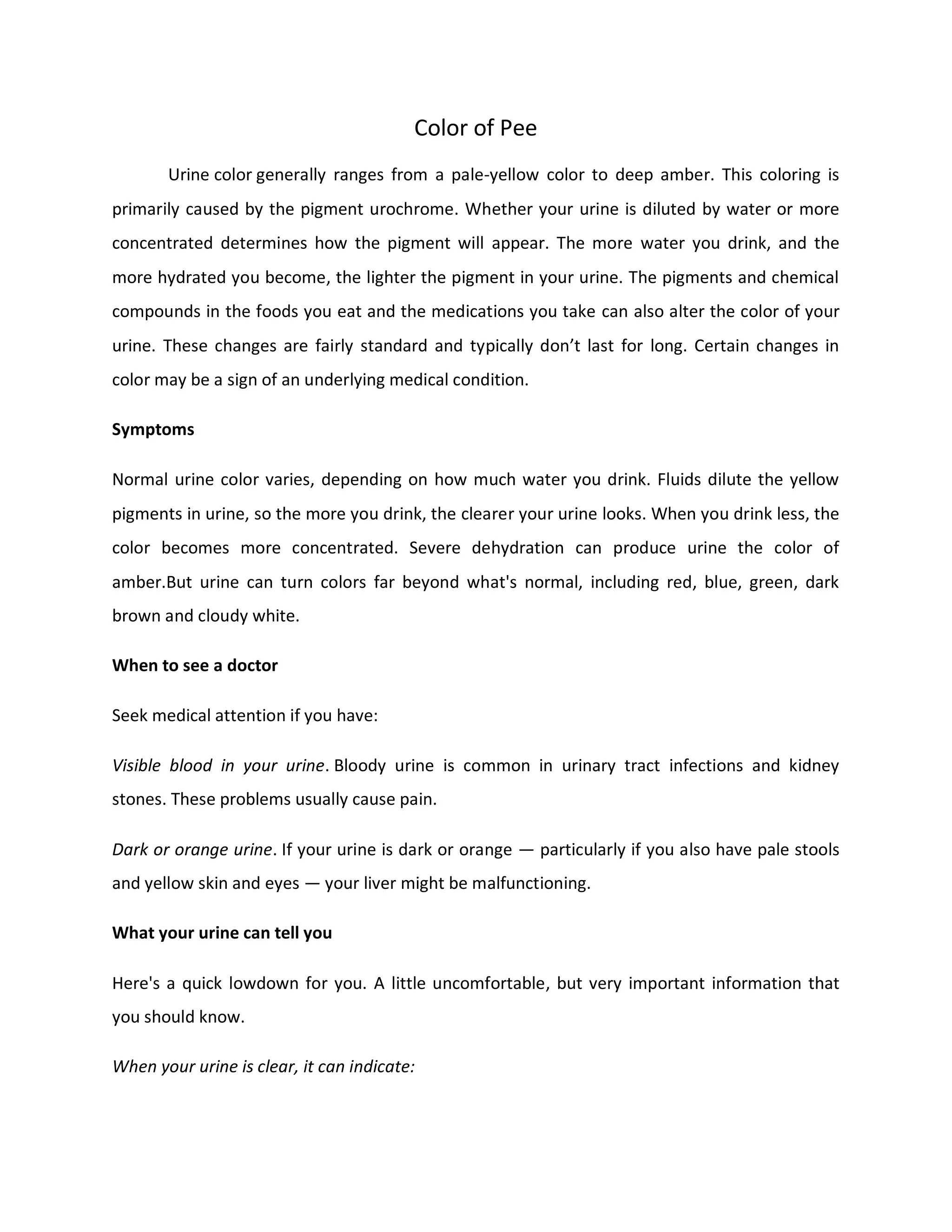 Color of Pee | PDF | Medical Health