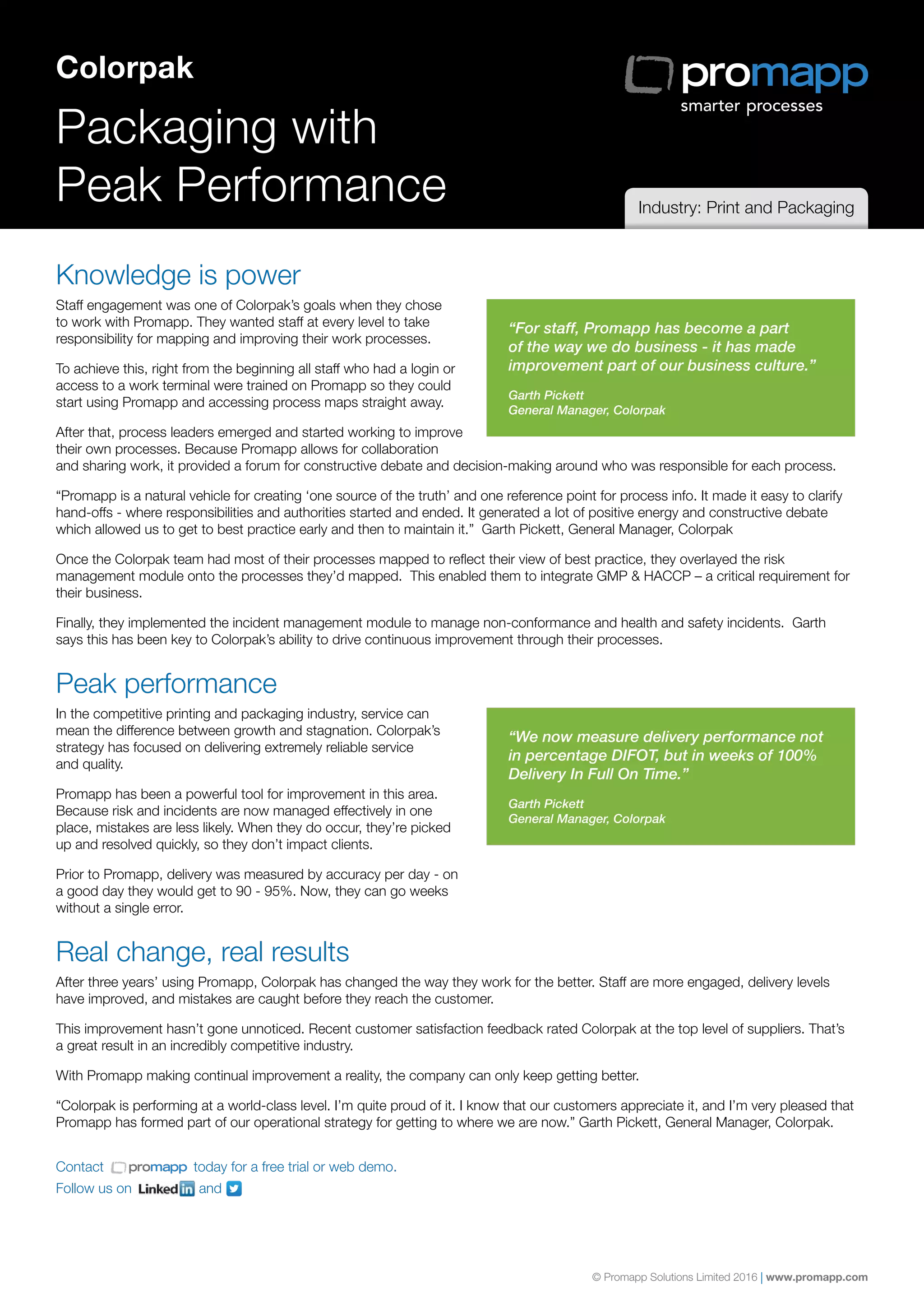 Colorpak Promapp Case Study | PDF