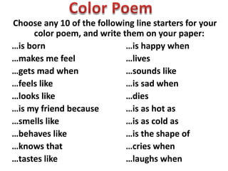 Color poem line starters | PPTX