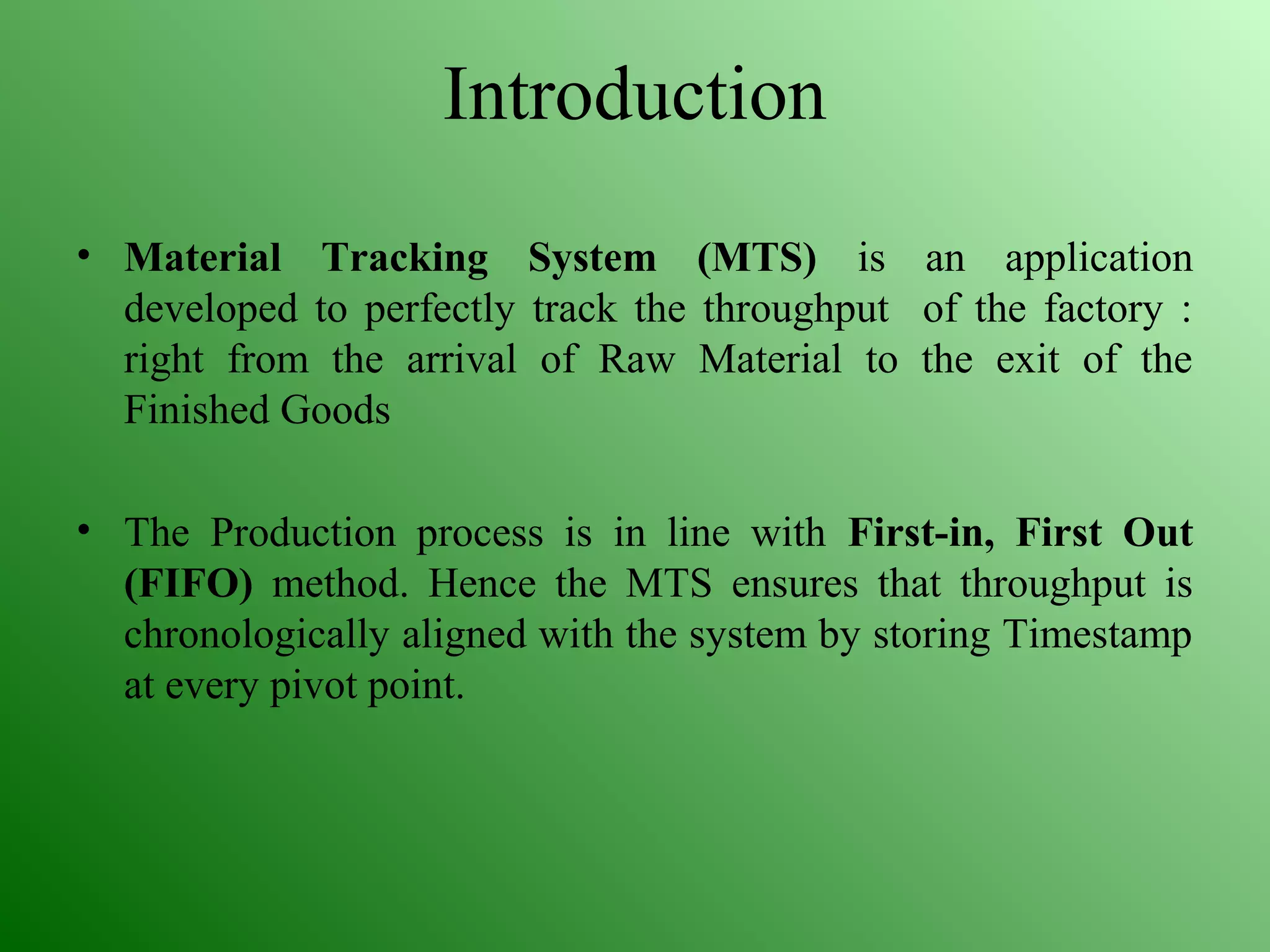 material tracking by using barcode with develope mts to inegrated SAP | PPT