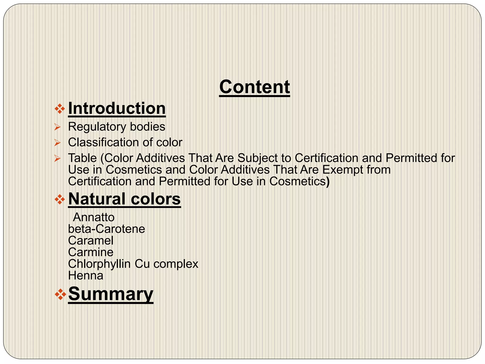Colors used in cosmetics | PPTX
