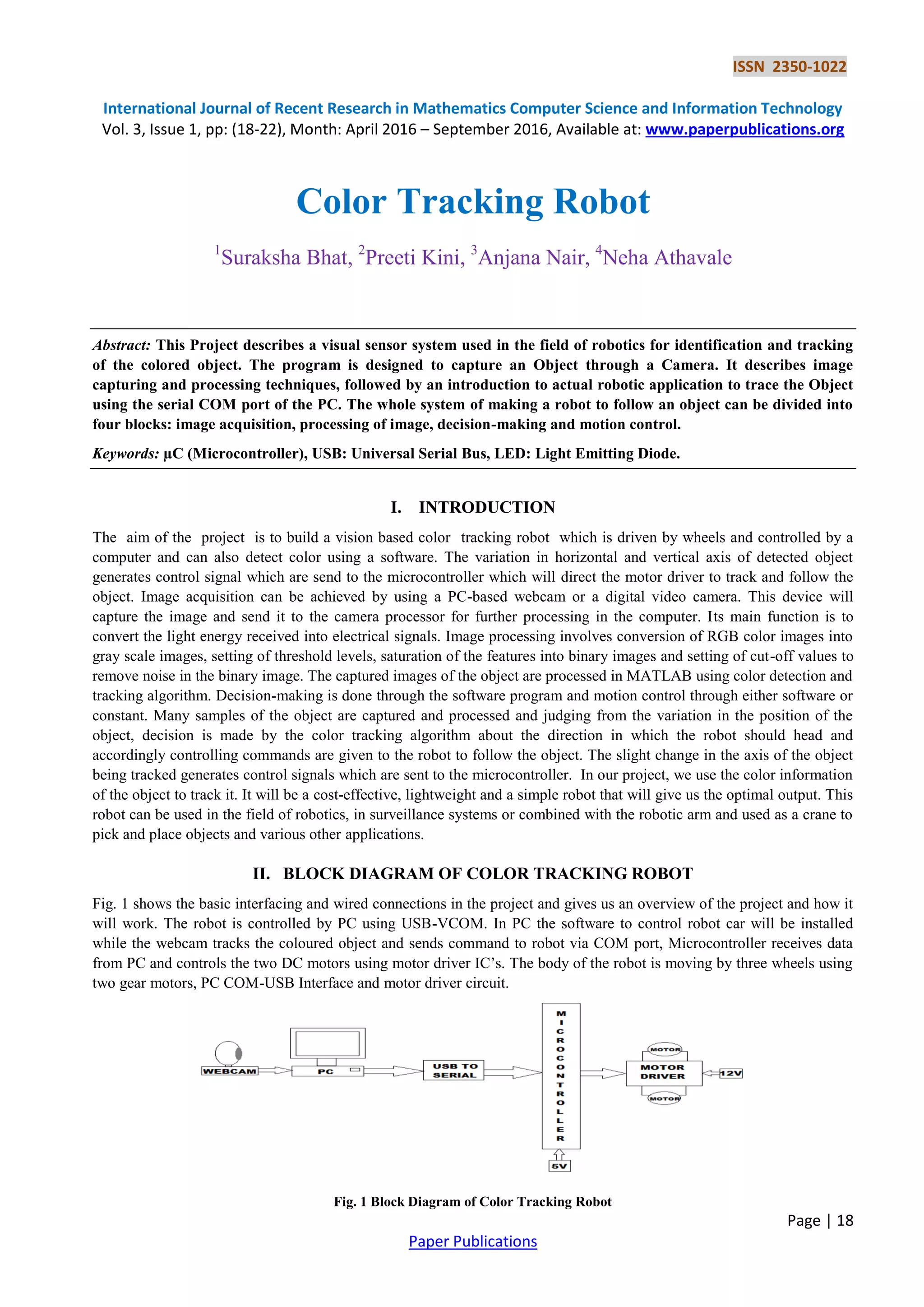 Color Tracking Robot | PDF
