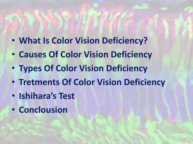 Color vision deficiency and ishiharas test | PDF | Eye and Vision ...