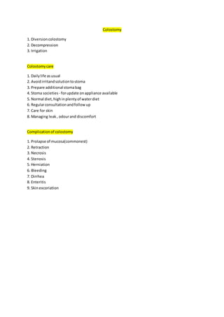 Colostomy short notes (point osce) | DOCX