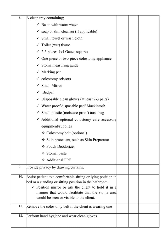 colostomy checklist.docx.checklist demon | DOCX