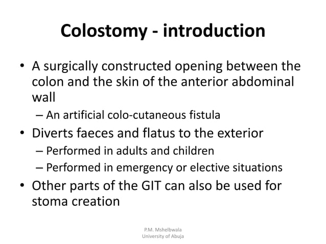 A slide on Colostomy care and management | PPT