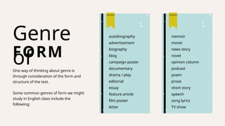 Colourful Illustrative English Genre Types and Conventions Presentation ...