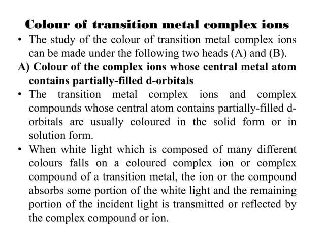 Colour of metal complexes | PDF | Chemistry | Science