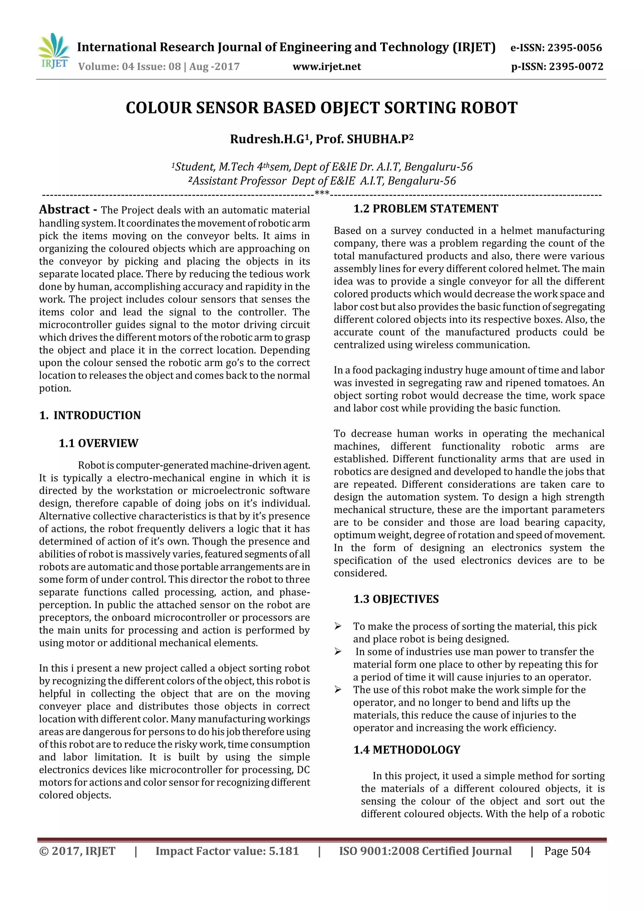 Colour sensor based object sorting robot @1000KV Technologies ...