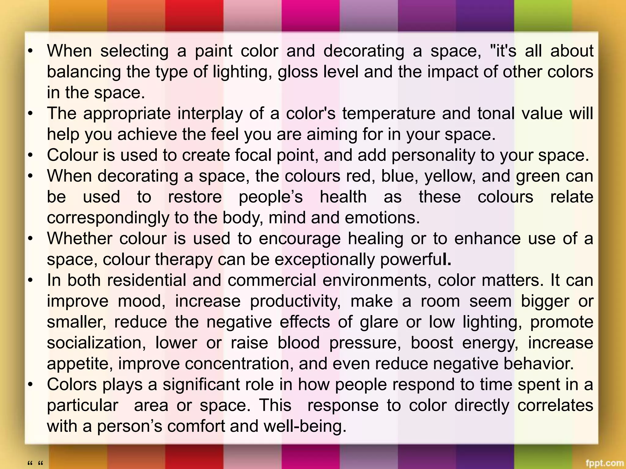 Colours in interior design | PPTX