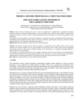 PRIMENA METODE PREDVIĐANJA U ODEVNOJ INDUSTRIJI | PDF